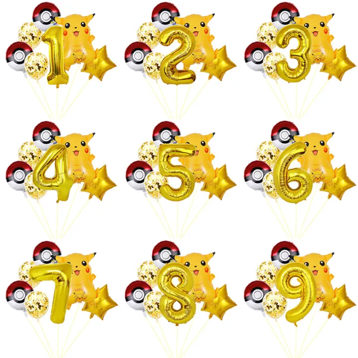 Pokemon Theme Balloons Birthday Decoration Set Pikachu Number Balloon 1 ...