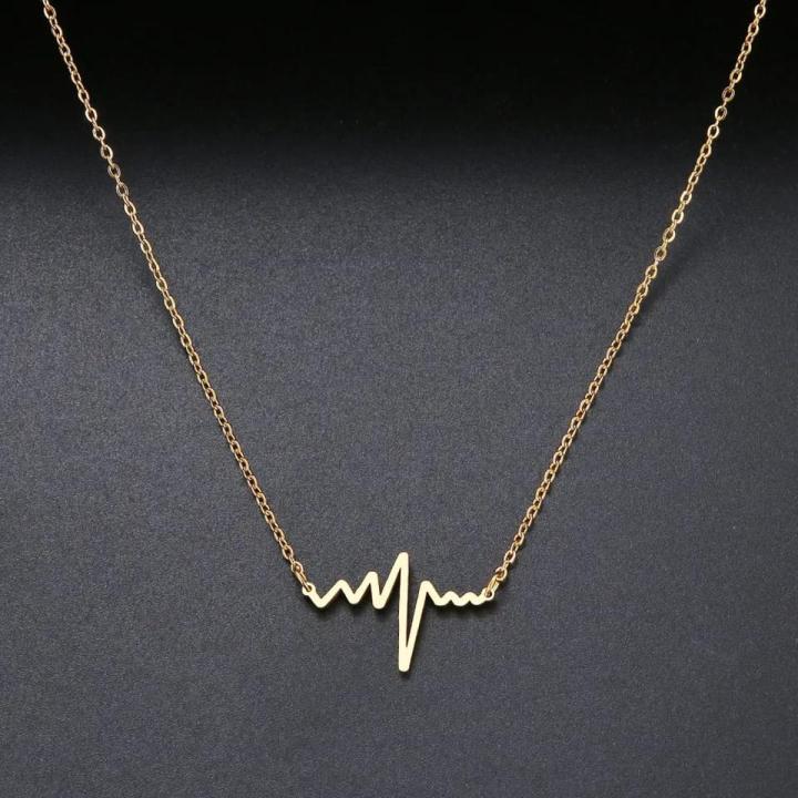 Golden Metal Ecg Heart Beat Wave Necklace Pendant For Women & Girls ...