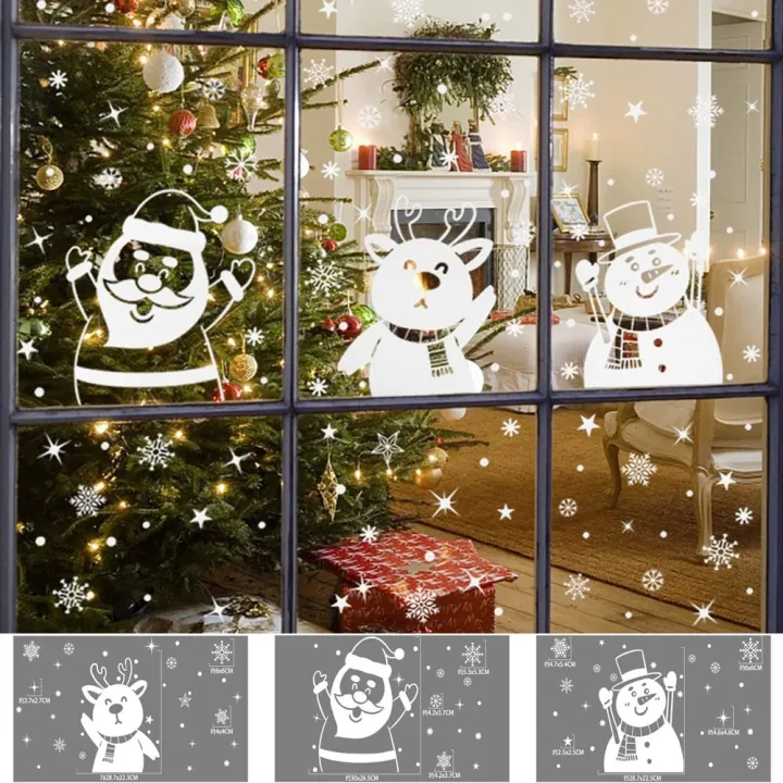 Ornaments White Christmas Window Stickers Elk Santa Claus Christmas ...