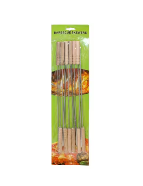 Pack Of 10 BBQ Flat Skewers With Wooden Handle | Daraz.pk