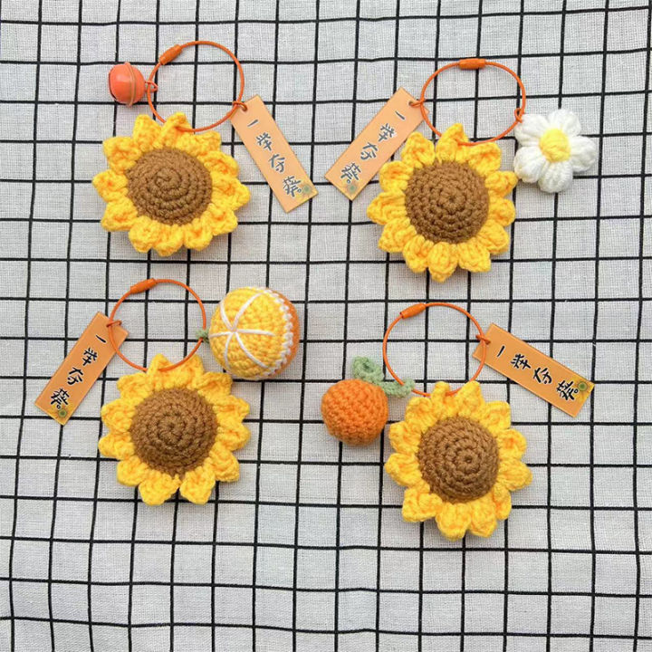 Crochet Sunflower Keychain Key Accessories Sunflower Bag Charm Knitted ...