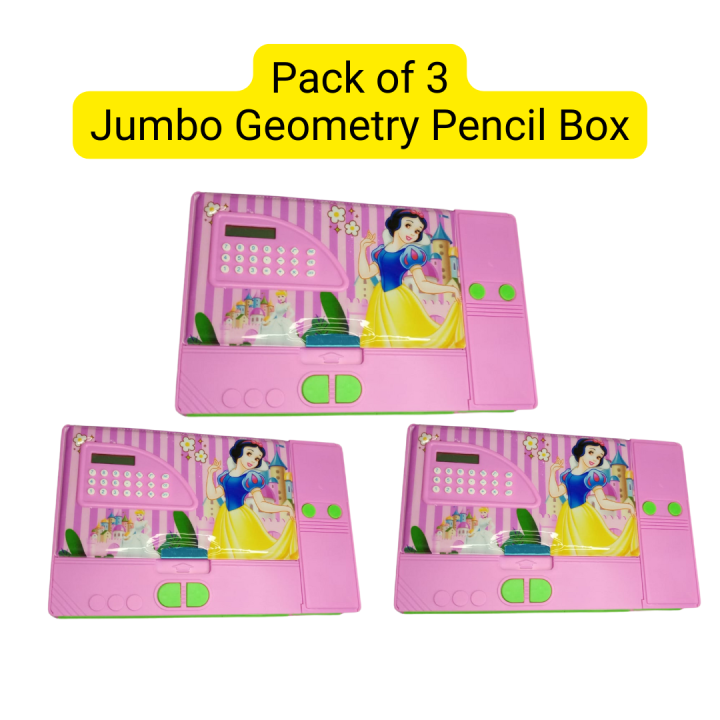 Jumbo Geometry Pencil Box Pack of 3 for Kids with calculator Snow white ...