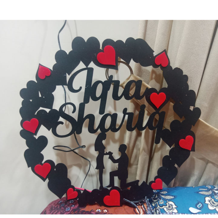 Couple Name Customized Hanging Frame With Led Lights And Red Hearts ...