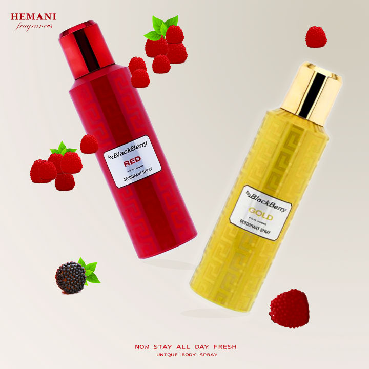 𝗛𝗘𝗠𝗔𝗡𝗜 𝗟𝗜𝗩𝗘 𝗡𝗔𝗧𝗨𝗥𝗔𝗟 - PACK OF 2 BLEACKBERRY RED AND GOLD BODY SPRAY ...
