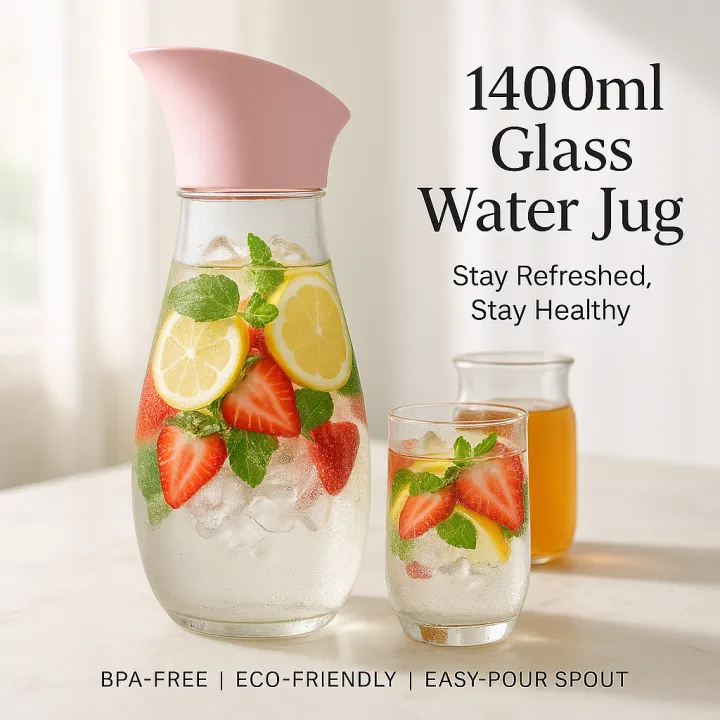 1400ml Extra Large Borosilicate Clear Glass Water Jug with Lid ...