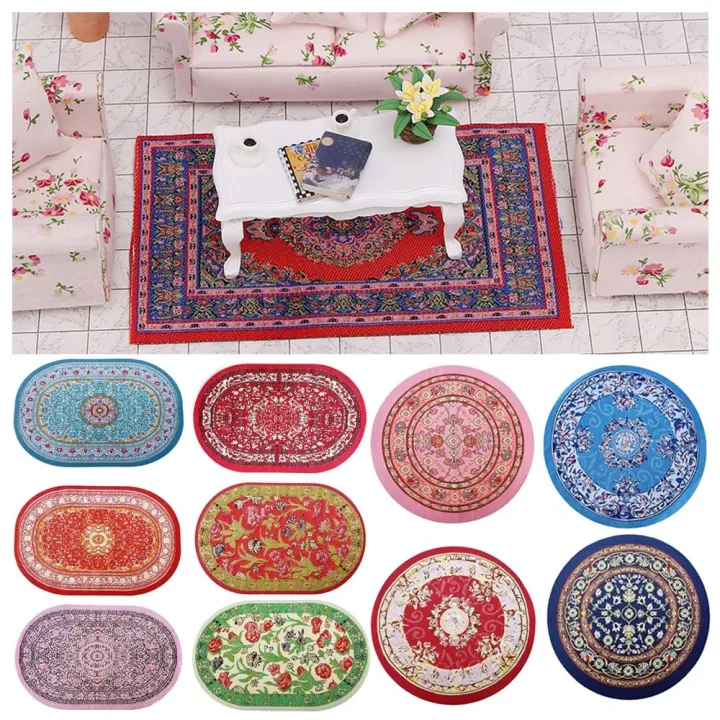 Creative Multicolor Dollhouse Carpet Oval Round Floral Pattern Miniature Weaving Rug Turkish ...
