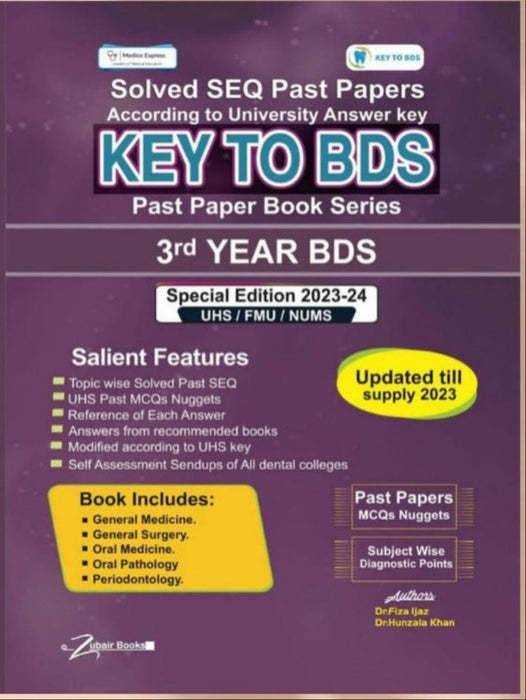 Key To BDS Solved SEQ Past Papers 3rd Year BDS For UHS FMU NUMS | Daraz.pk