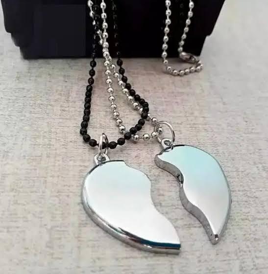 2 Pcs Simple Silver Love Couple 2 in 1 Dual Broken Heart Locket Pendant ...