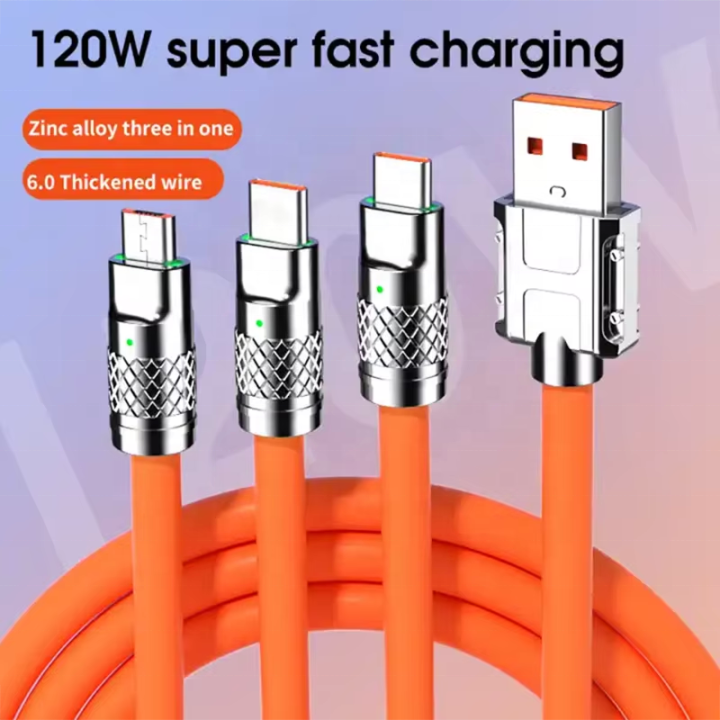 120W Super Fast Charging 3-in-1 Cable - High-Power Zinc Alloy Triple ...