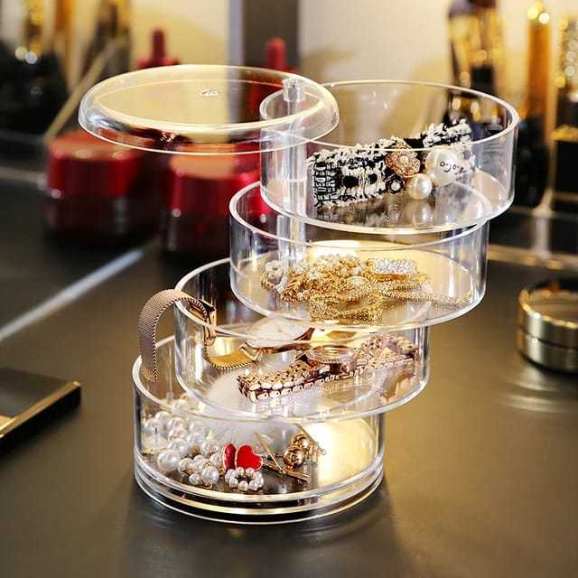 Transparent 360° Rotating Jewelry Box |4 Layer Organizer | Clear ...