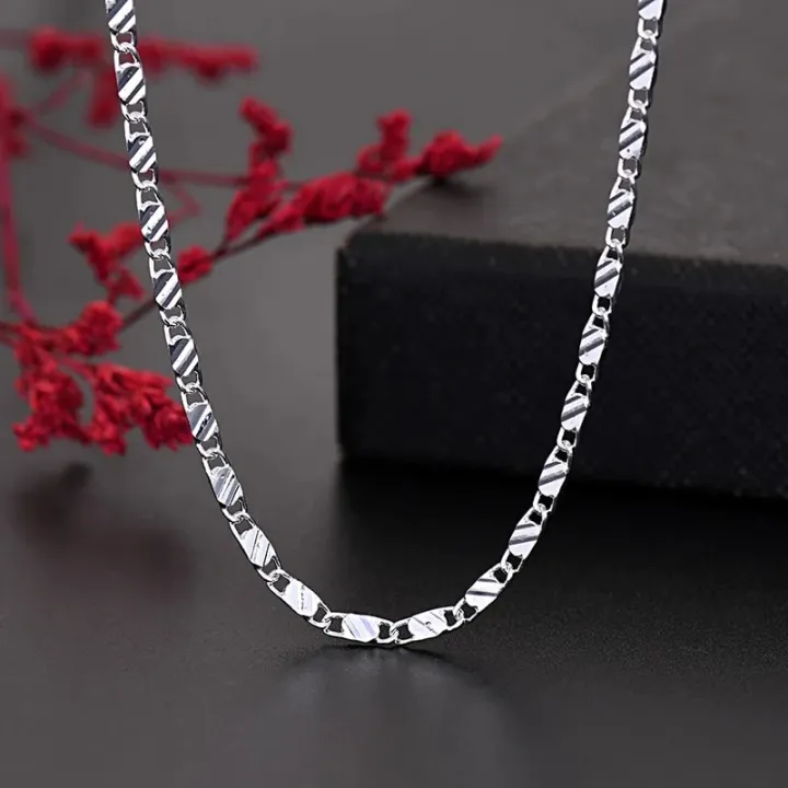 New 925 Sterling Silver fine 2MM flat Clavicle chains Necklaces for Men ...