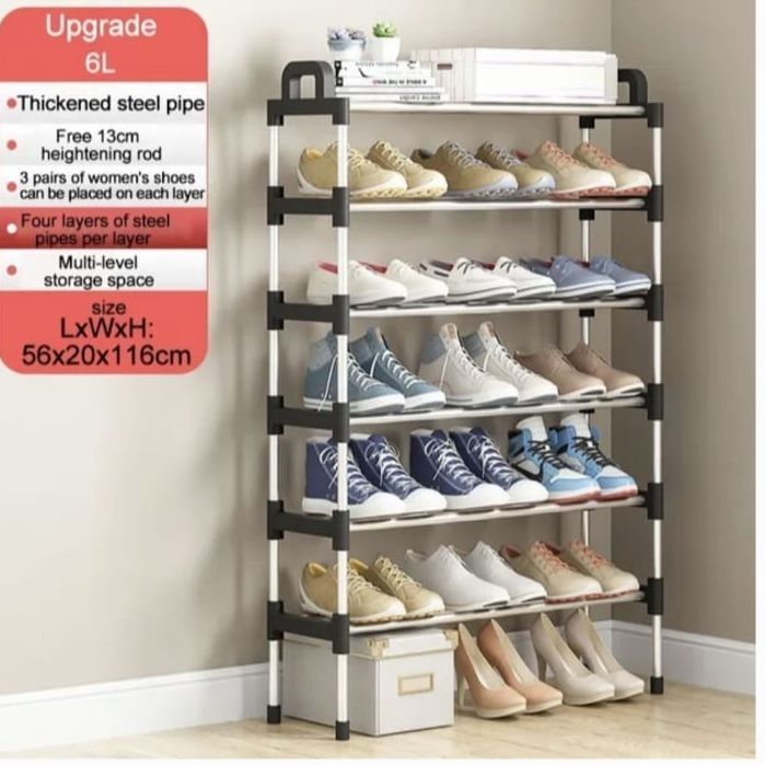 6 Layers Shoe Rack Easy to Install Shoe Shelf Metal Space Saving Stand ...