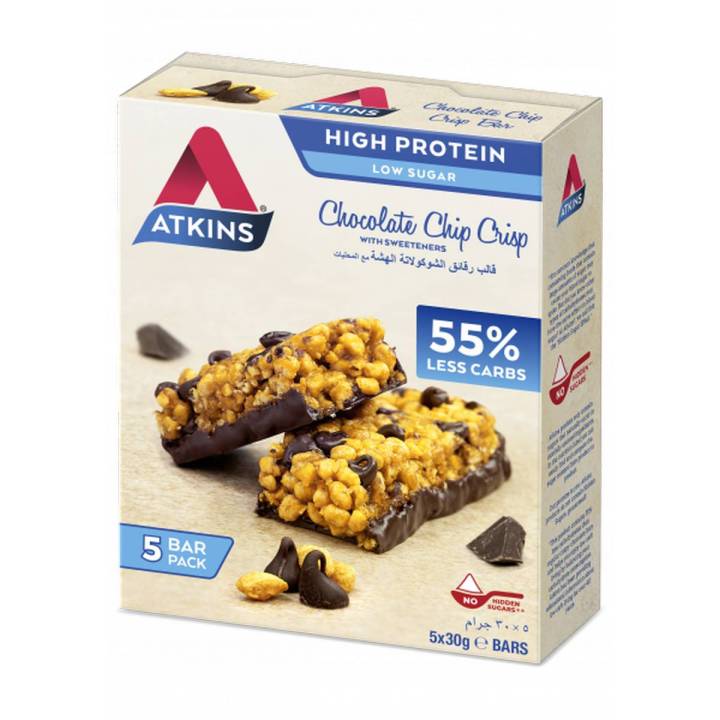Atkins Chocolate Chip Crisp High Protein bar (Low sugar & Imported ...