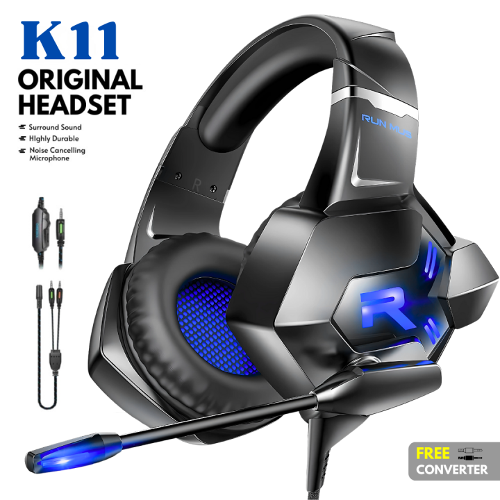 ORIGINAL K11 RGB Gaming Headphones + FREE 1 into 2 CONVERTER with Noise ...