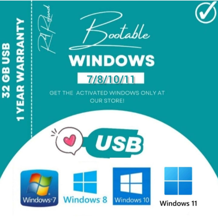 Bootable USB Windows 11/10/8/7 with Gift Pack All Versions in 32 GB USB ...