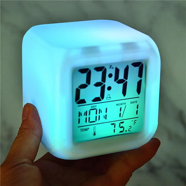 LED Table Clock Led Watch 7 Colour Changing Digital Alarm Clock with ...