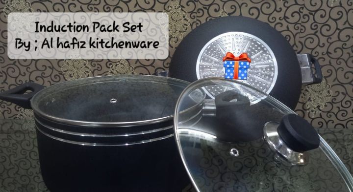 Induction Nonstick Casserole Handi 24cm + Wok 28cm – Pack of 2 Cooking ...