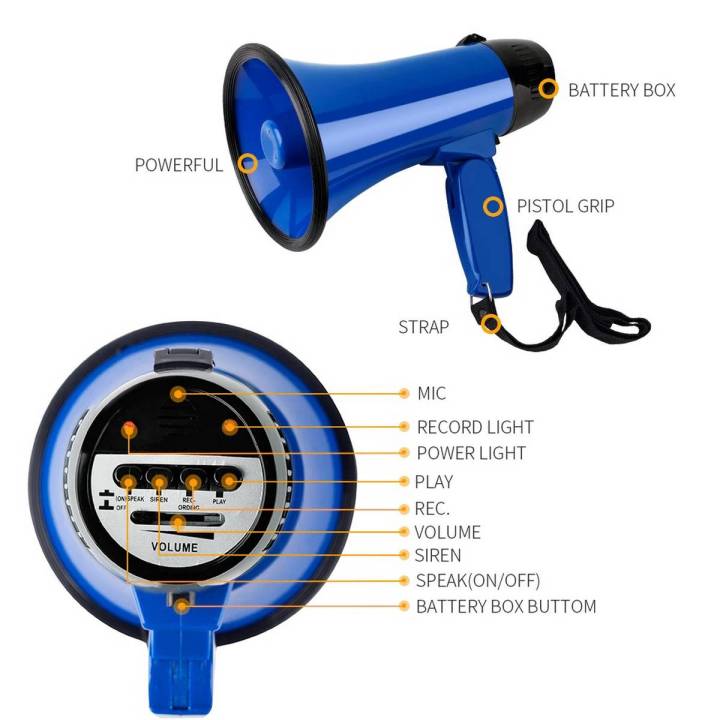 2 in 1 - Microphone + Portable speaker 20 Watt Power Megaphone Speaker ...