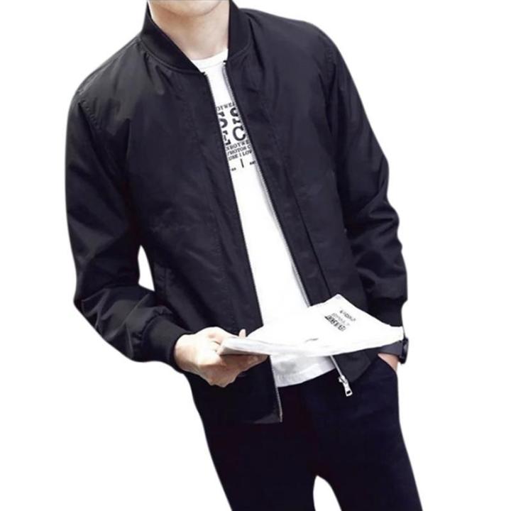 OIMG Men Solid Color Zipper Jacket Windproof Baseball Jacket Sports ...