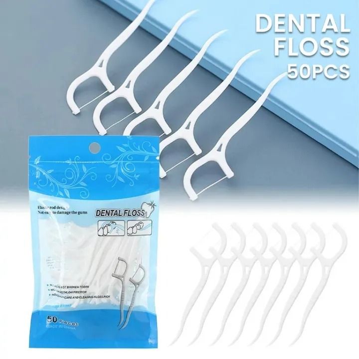(60pcs) 2 in 1 Dental Floss Sticks & Tooth Picks Teeth Plaque Remover ...