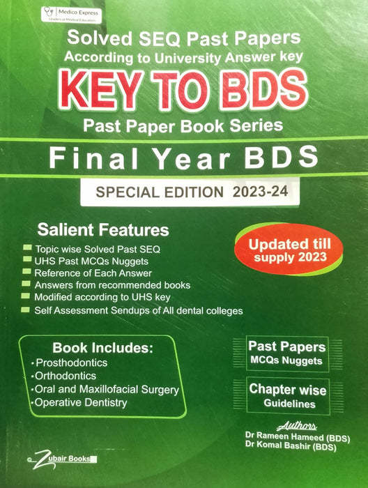Key To BDS Final Year BDS Solved SEQ Past Papers by Dr Rameen Hameed ...