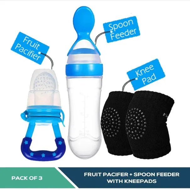 Baby Silicone Spoon Feeder Pacifier and Kneepad (Pack of 3) | Daraz.pk