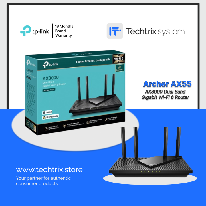 TP-Link Archer AX55 – AX3000 Dual Band Gigabit Wi-Fi 6 Router (Black ...