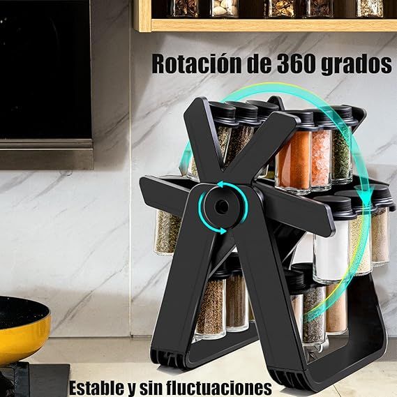 New Modern Rotating Spice Rack with 18 Glass Jars – 360° Swivel Design ...