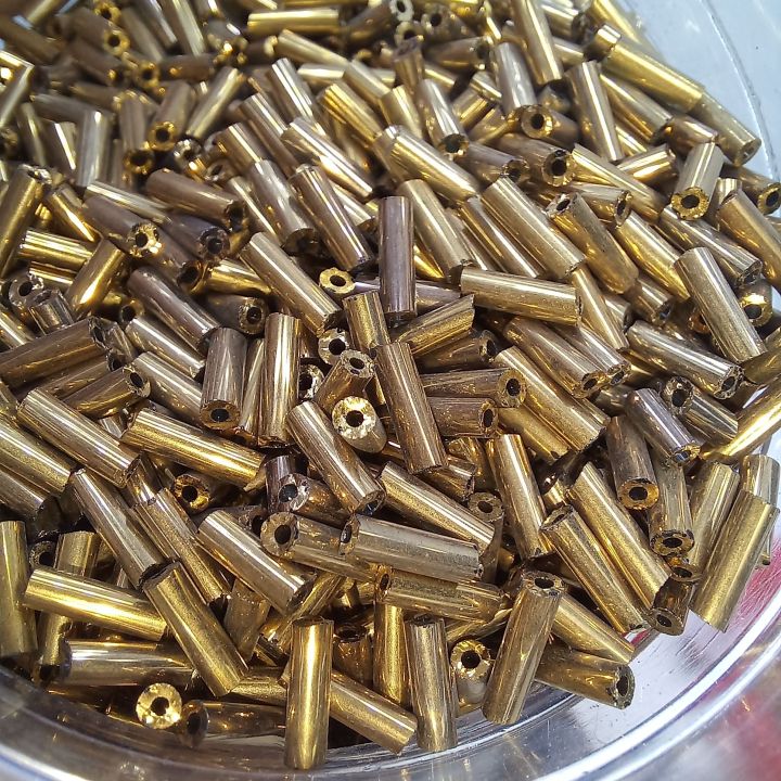 Long Glass golden Tube Beads, Pipe Beads, Long Cut-Daana Beads, 36pcs ...