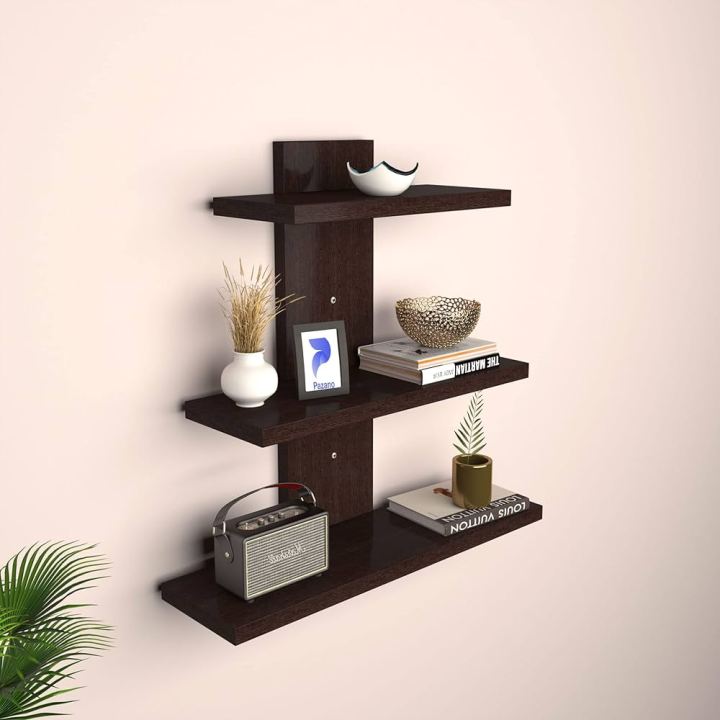 Spunky Wooden Wall Shelves for Living Room | Wall Shelf for Home Decor Items | Floating Book ...