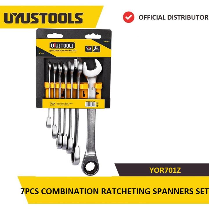 UYUSTOOLS YOR701Z 7Pcs Fixed Gear Head Combination Ratchet Spanner Set ...