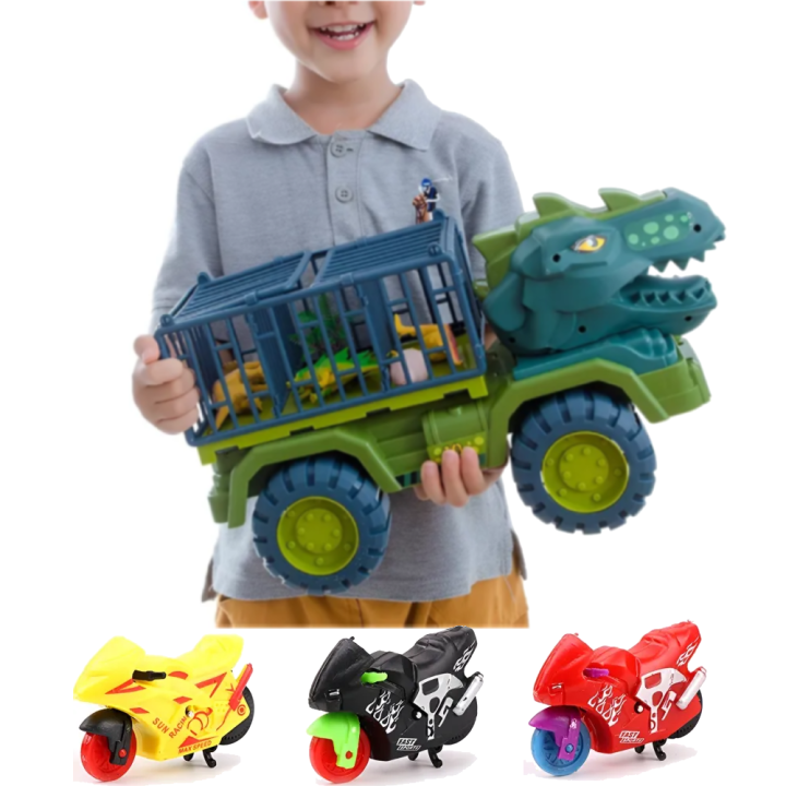 Big Dinosaur Car Truck with 3 Mini Bikes Vehicle Truck Toy | Daraz.pk