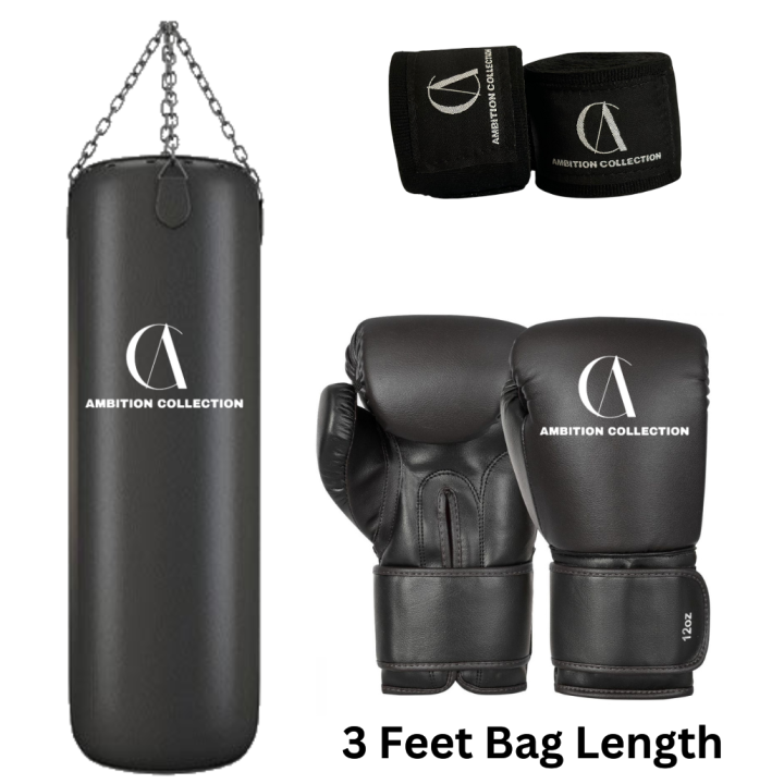 Boxing Bag with chain Boxing Gloves and Hand bandages Wraps Boxing Kit ...