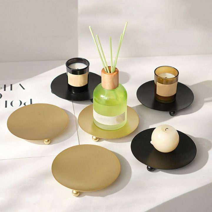 Simple Candle Holder Round Decorative Candle Base Tray Black Festival ...