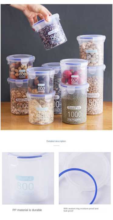 Grain Storage Box Anti-impact Refrigerator Grain Organizer Airtight Round Plastic Food Storage ...