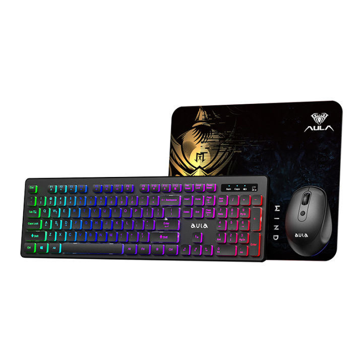 AULA Wireless Keyboard Mouse & mousepad Combo, RGB Backlit ...