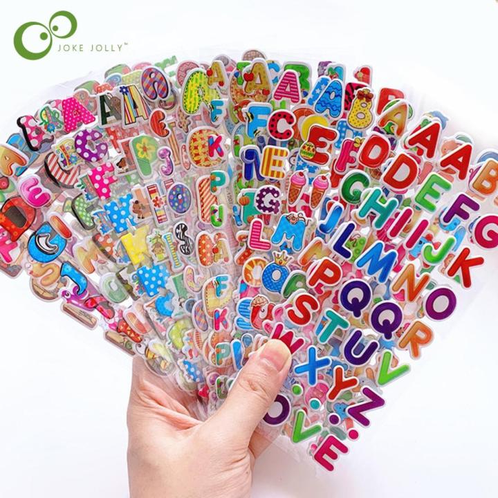 6 Sheets Kids Stickers 3D Puffy Bulk Cartoon English Alphabet Letters ...