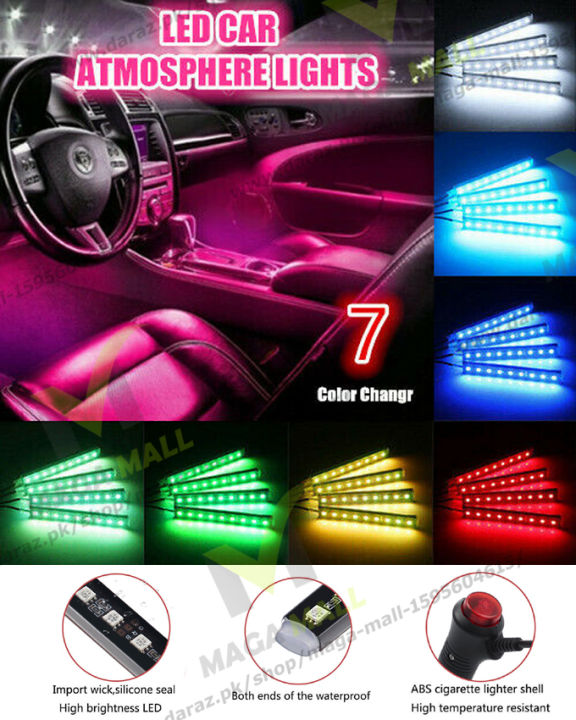 RGB Car Ambient Light Interior, 4PC LED Strip Light Kit Automative with ...