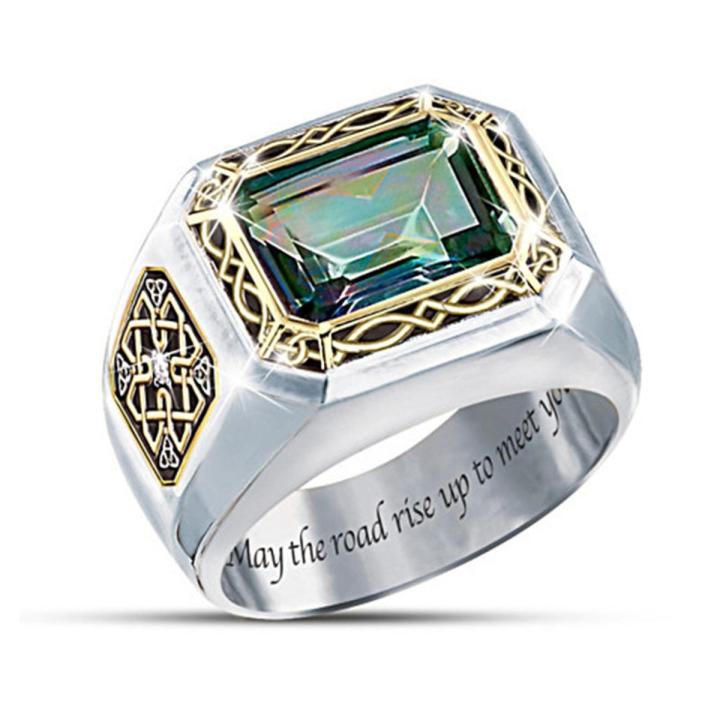 Rong Yu Irish legend "mysterious Topaz men's ring Celtic Knot carved ...