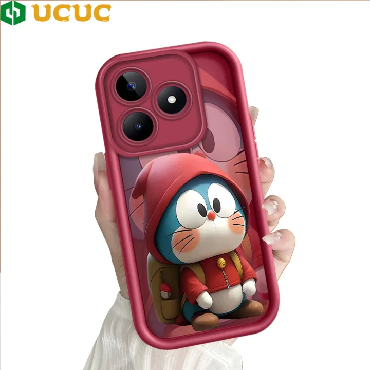 UCUC for Realme C53 C51 / Narzo N53 Note 50 Back Cover Red Hoodie Cat Ladder Camera Soft Rubber ...