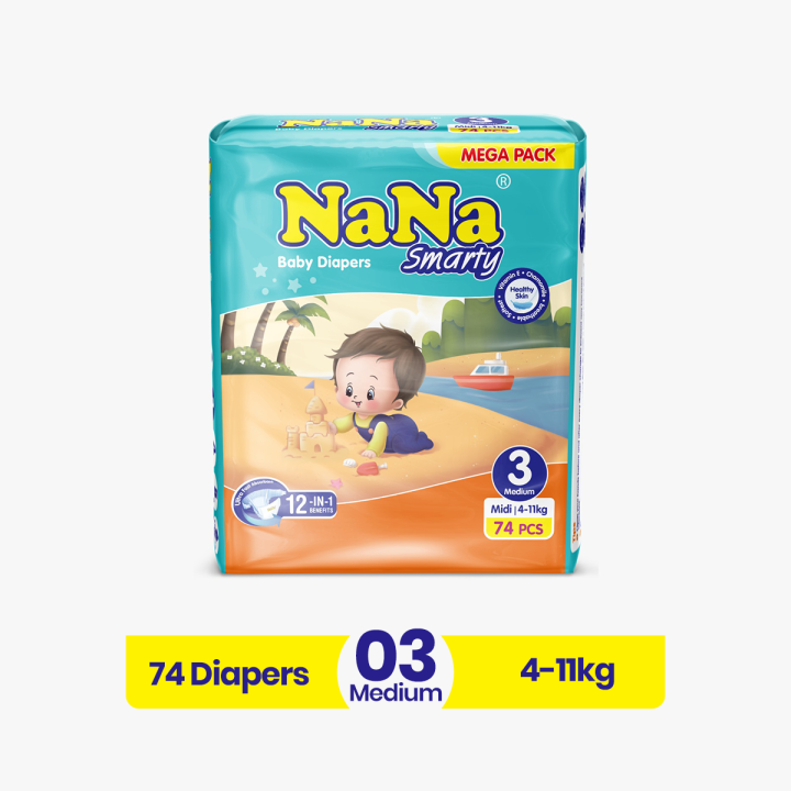 NaNa Smarty Diapers Mega M Size 3 - 74 PCs - 4 -11 Kg | Daraz.pk