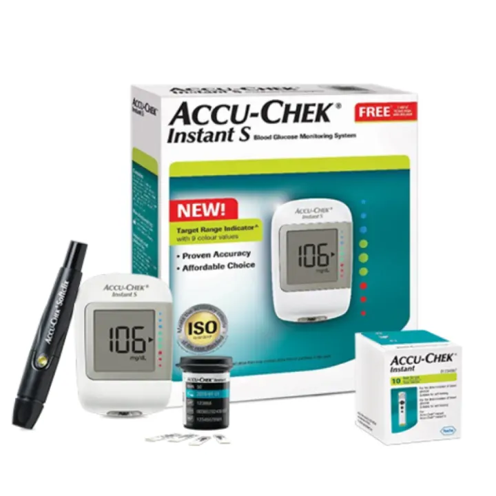 Accu Chek Instant S GLUCOMETER with 10 strips free+50. BLOOD GLUCOSE ...