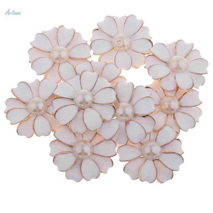 20pcs Pearl Rhinestone Flower Button Crystal Flatback Diy Ornaments ...