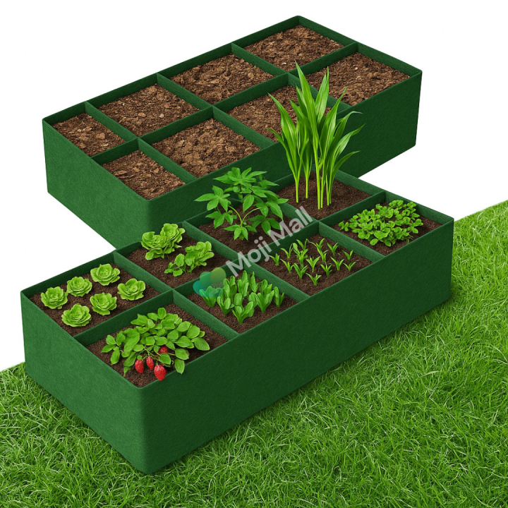 Kiyari Grow Bag (24x48x12 inches) in green color - 8 Grid grow bag ...