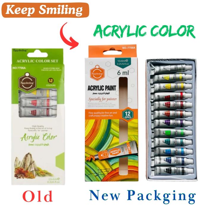 Acrylic Paint Color 12 Pcs New Packaging High Quality Bright Colour For ...