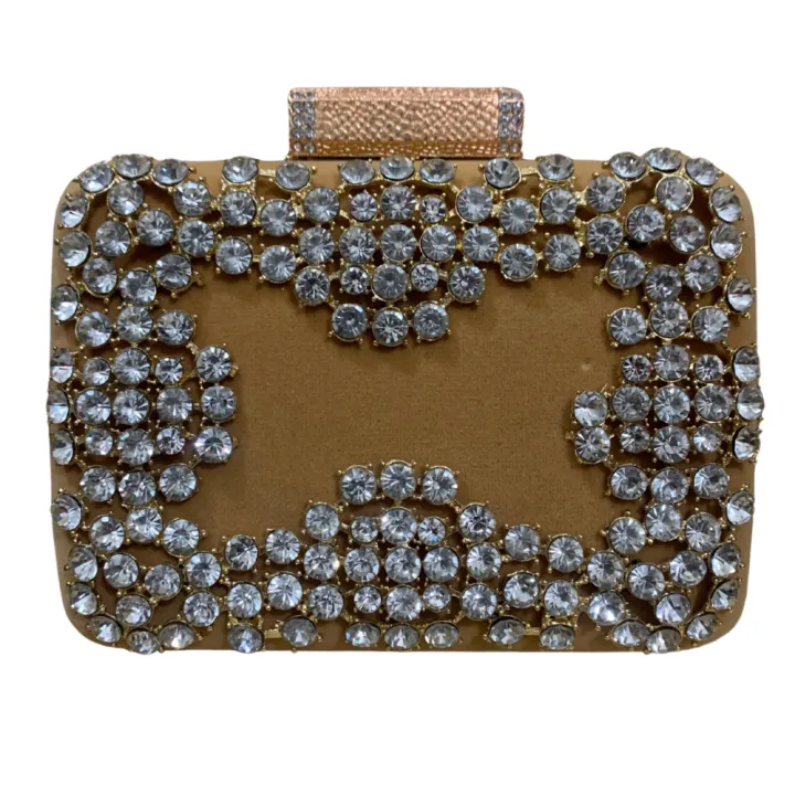 Diamond Bling Clutch Bag - Luxury Golden Brown Handbag for Pakistani ...
