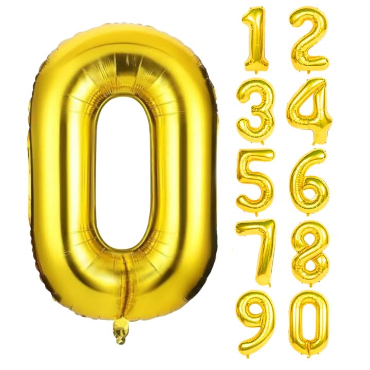 Number Foil Balloons ( 0 to 9 ) Digits Golden 16 Inches Metallic High ...