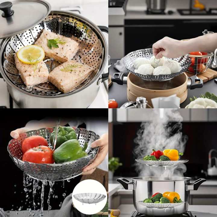 Premium Stainless Steel Foldable Food Steamer Basket | Daraz.pk