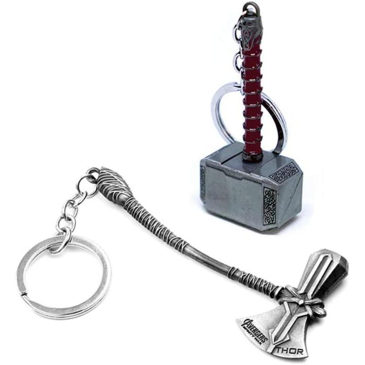 New Pack of 2 Big size Thor Hammer and axe Stormbreaker Axe Keychain ...