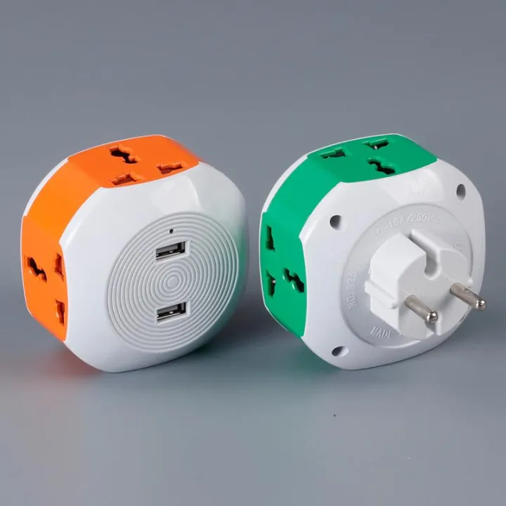 Universal Multi-Plug Adapter with Dual USB Ports – 16A, 250V, Compact ...